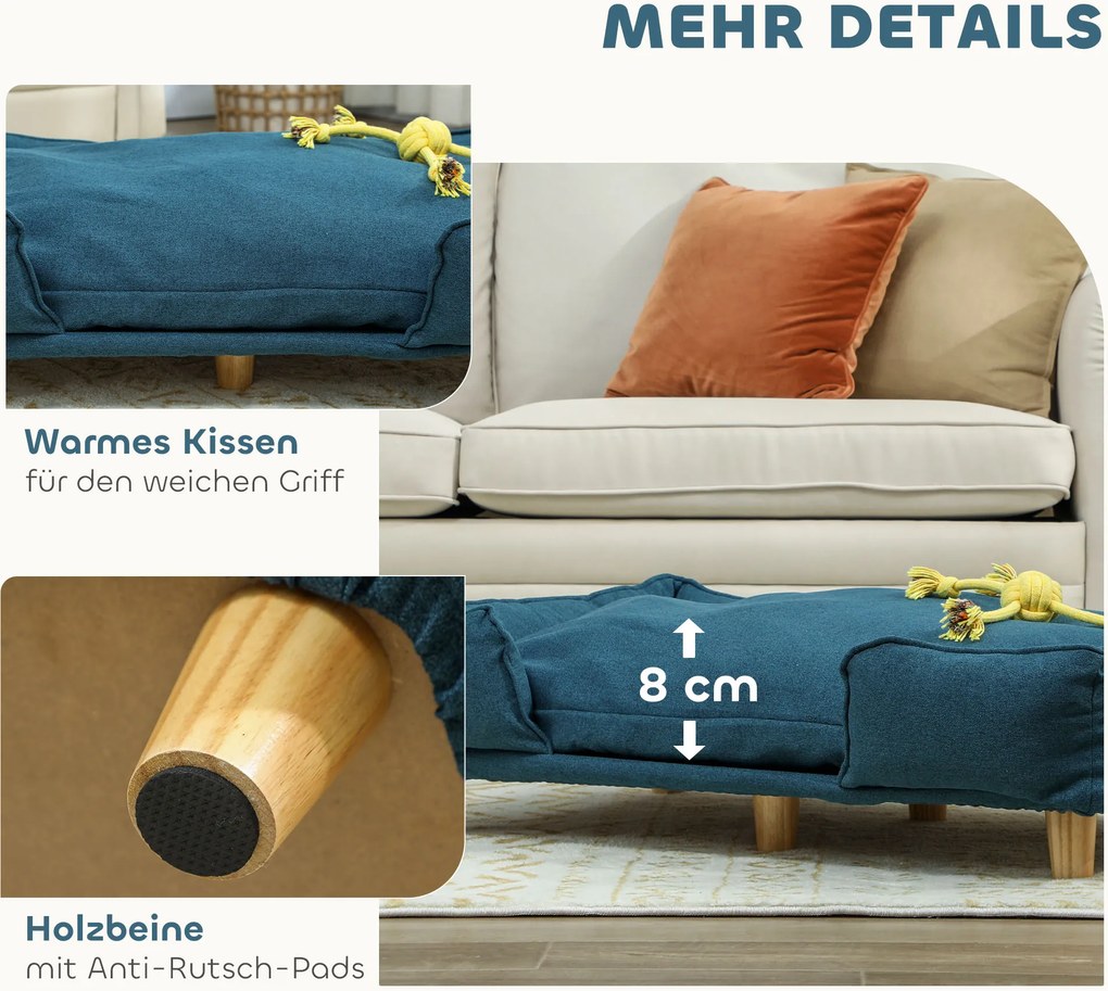 PawHut pelíšek pro psy polštářek pro psy koš pro psy pohovka pro psy dřevěné nohy, polyester, tmavě modrá, 96 x 66 x 24 cm | Aosom