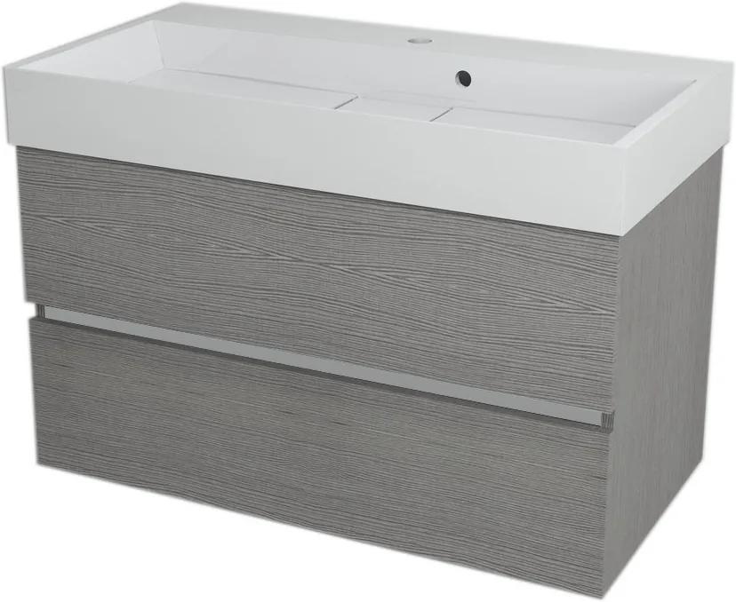 SAPHO - LARGO umyvadlová skříňka 89x50x45cm, dub stříbrný LA900