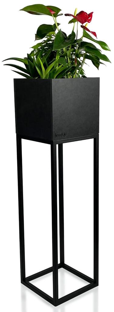 Černý vysoký minimalistický kovový květináč 22X22X80 cm