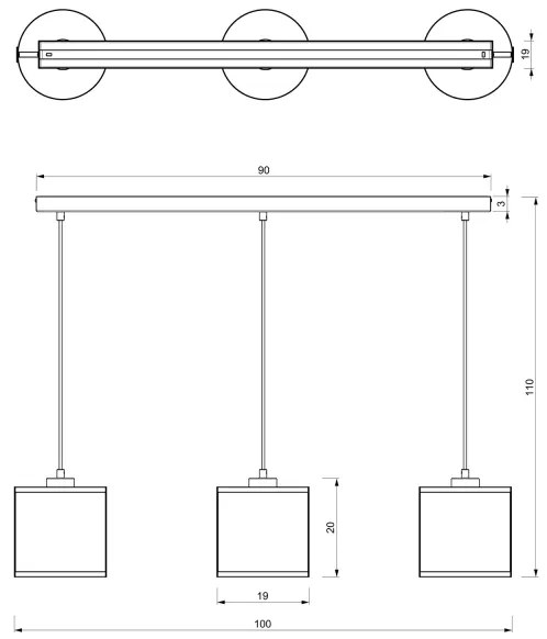 Lustr na lanku KAGA 3xE27/60W/230V černá/zlatá