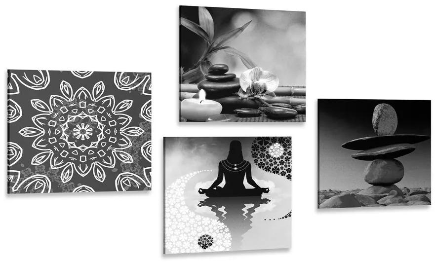 Set obrazů harmonie Feng Shui v černobílém provedení Varianta: 4x 40x40