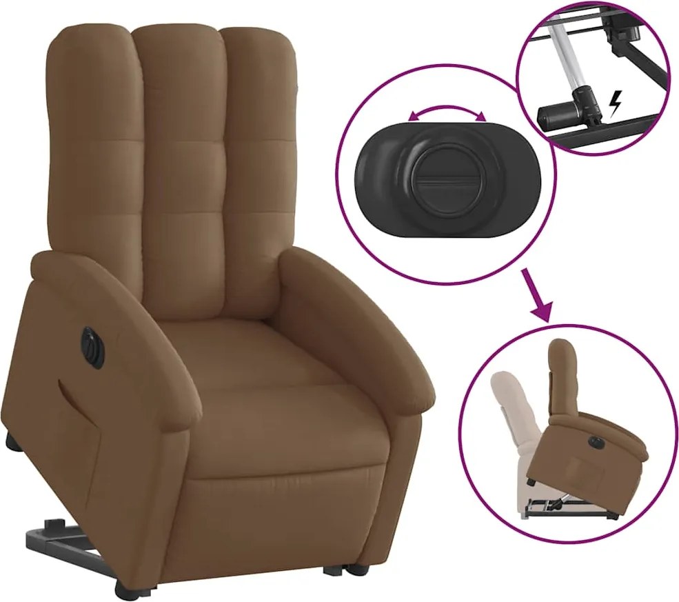 Elektrické zvedací polohovací křeslo hnědé textil 3204120