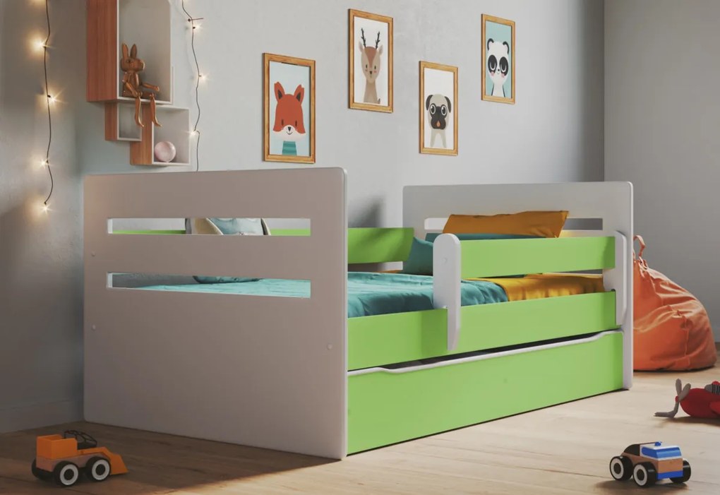 Dětská postel TOMI + matrace + úložný prostor, 80x160, zelená