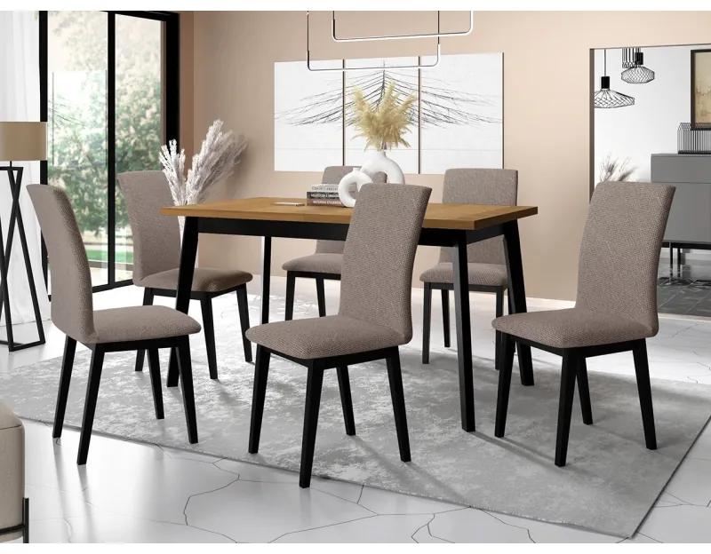 Jídelní stůl se 6 židlemi AL23, Barva dřeva: dub artisan - L, Potah: Zetta 297, Barvy nožiček: Bíla