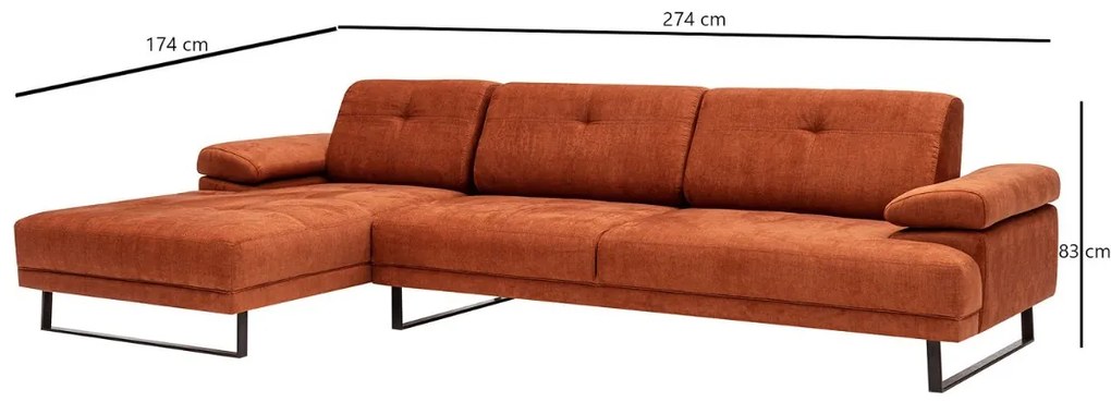 Designová rohová sedačka Vatusia 274 cm oranžová - levá