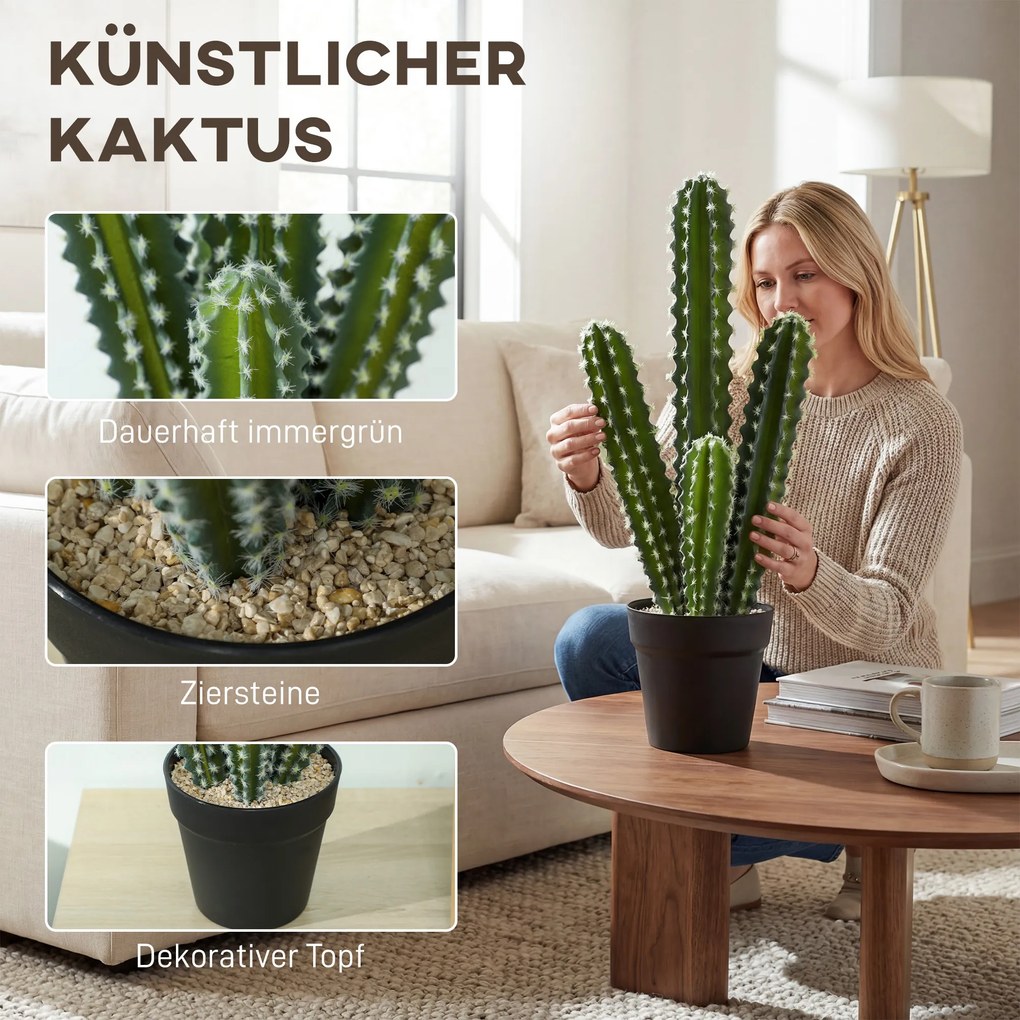 HOMCOM umělý kaktus, 53 cm — sloupovitý kaktus v květináči s realistickým vzhledem pro domov, kancelář, dárek při nastěhování, dekorace