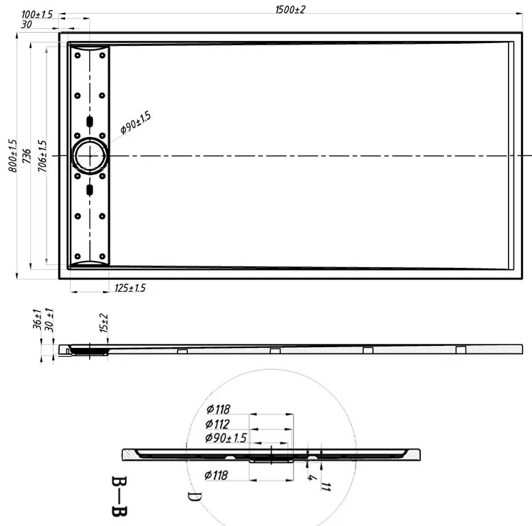 BPS-koupelny Obdélníková akrylátová sprchová vanička HYD-OSV-DEKO 150x80 bílá