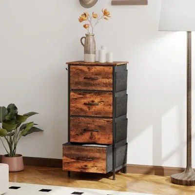 HOMCOM komoda se 4 látkovými zásuvkami, úložný nábytek se 4 kapsami, 2 háčky, ocelový rám, 45 x 30 x 94,5 cm, hnědá