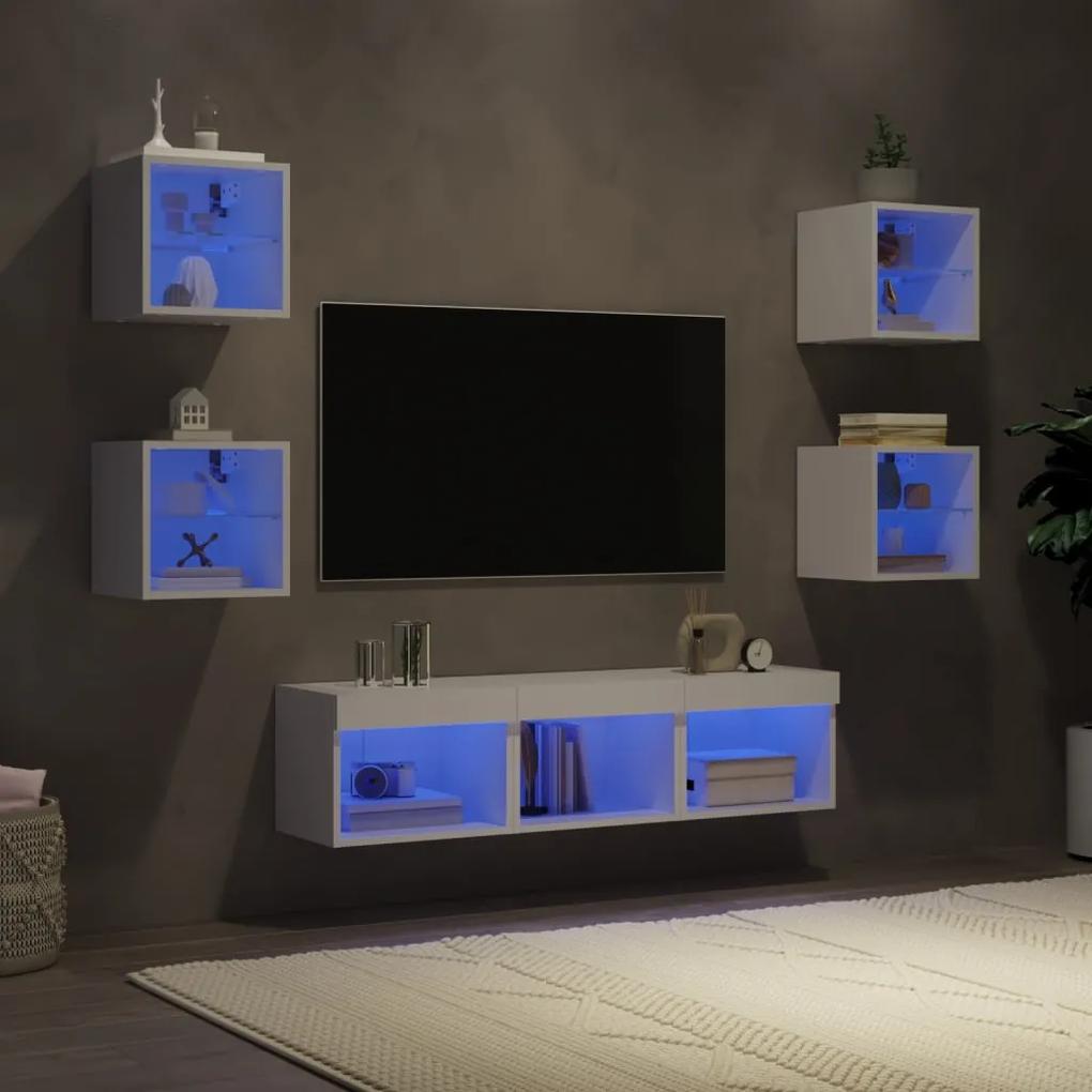 7dílná obývací stěna s LED osvětlením bílá kompozitní dřevo - Default Title