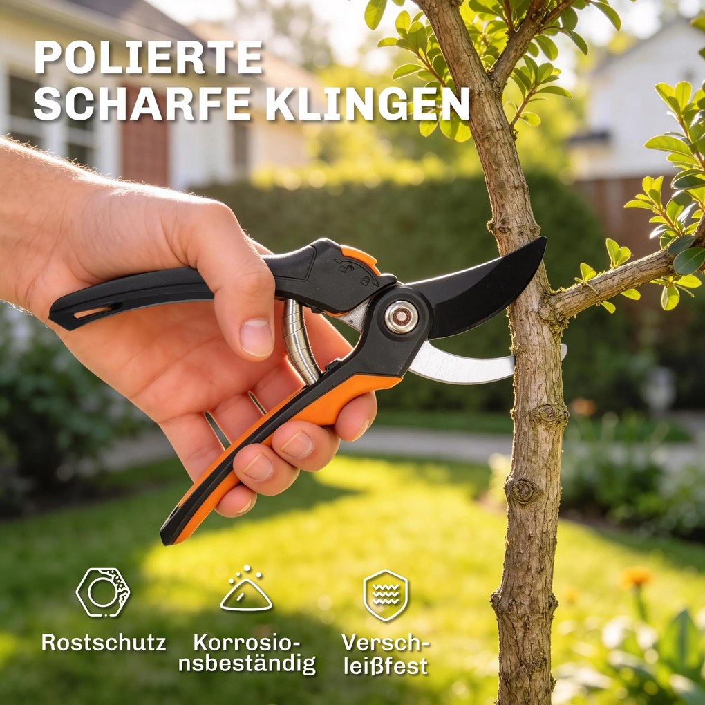 Outsunny 2dílná sada zahradního nářadí — štípací nůžky 69,6 cm a zahradní nůžky, měkké rukojeti, pojistka, oranžová