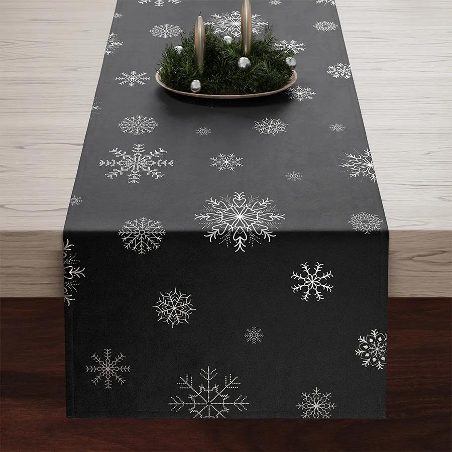 Vánoční ubrus - běhoun na stůl SNOWFLAKE černá/stříbrná 40x160 cm Mybesthome