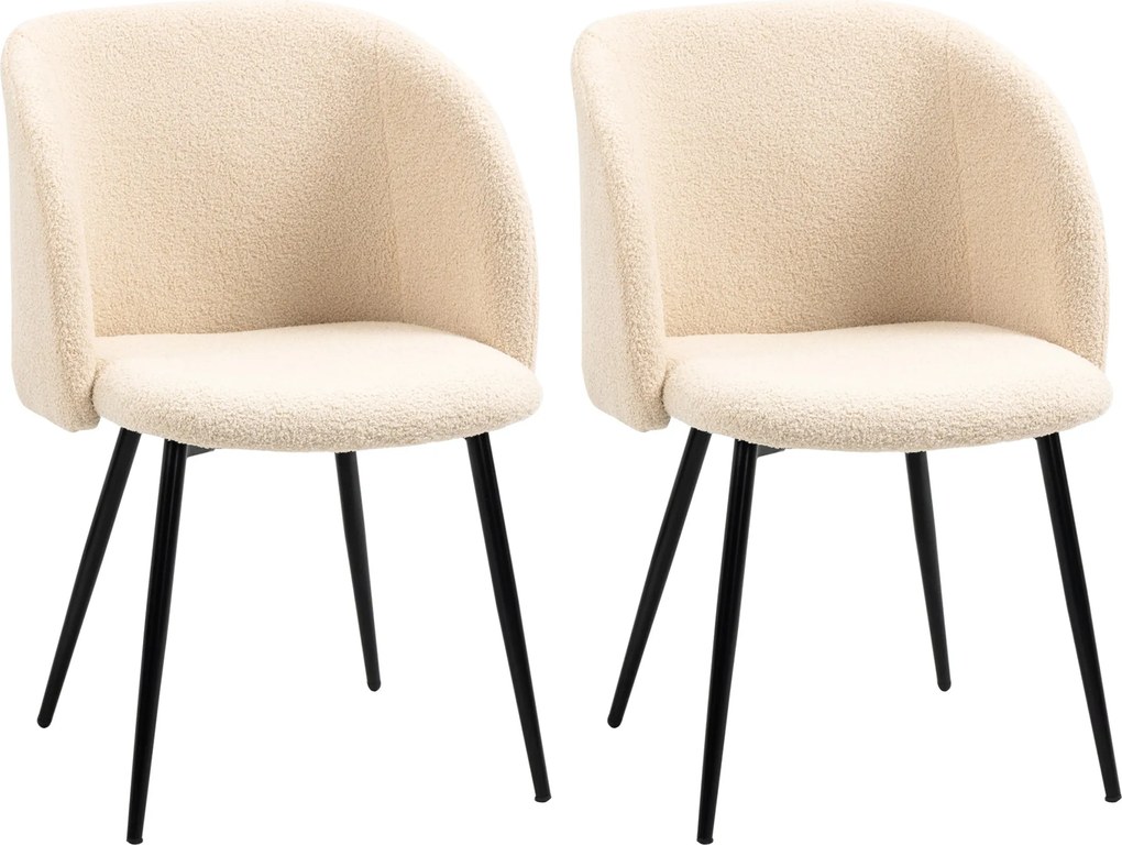 HOMCOM Sada 2 jídelních židlí, kuchyňské židle z látky s efektem smyčky, obývací židle s černými ocelovými nohami - 55 x 62 x 80 cm béžová černá | Aos