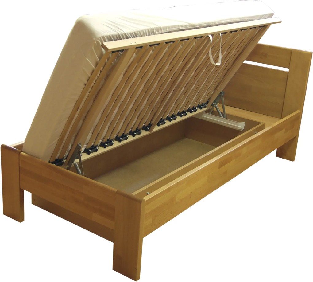 Dřevěná postel SAMO 2, jednolůžko 90x200 cm, s ÚP a roštem, masiv buk