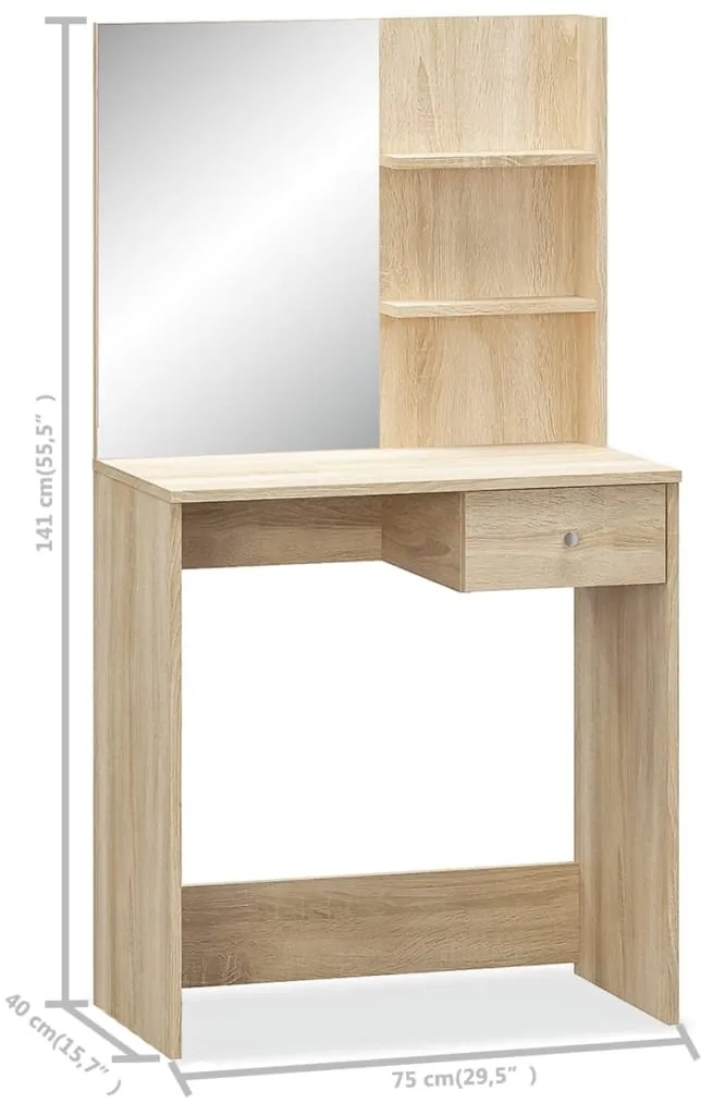vidaXL Toaletní stolek dřevotříska 75x40x141 cm dub