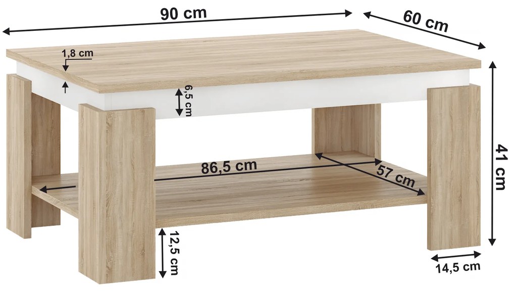 Kondela Konferenční stolek, dub sonoma/bílá, PIANI