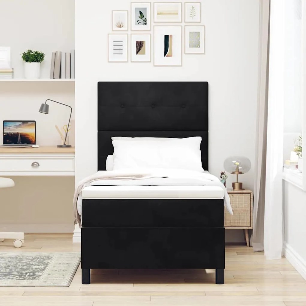 Postel s boxspringem s čelo Černý 100 x 200 cm samet 3339814