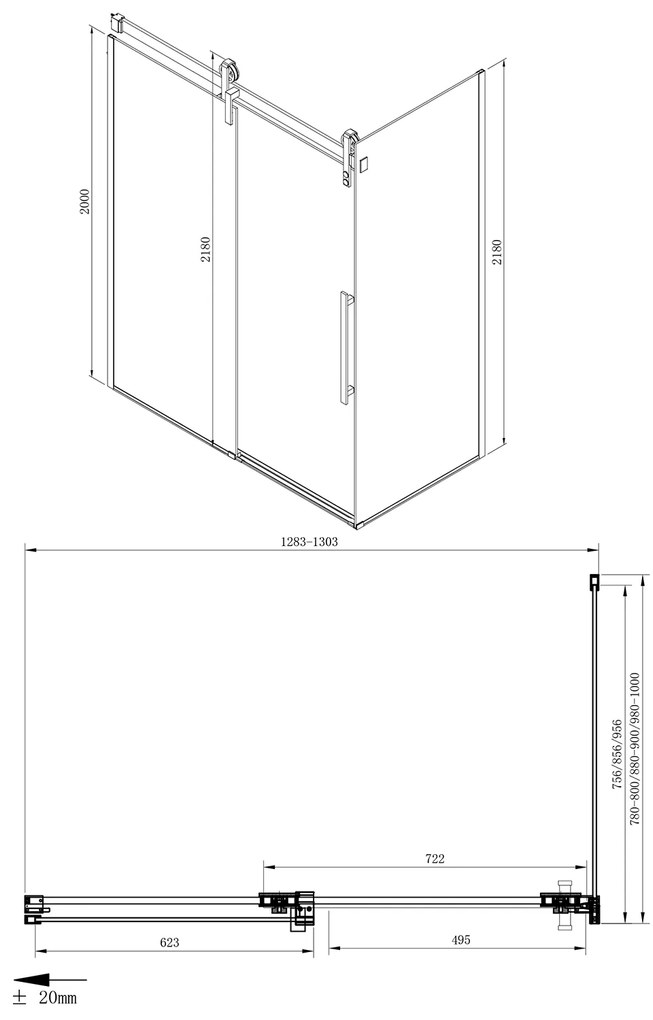 Gelco Volcano Black sprchové dveře dvoudílné posuvné 1300 mm, GV1413