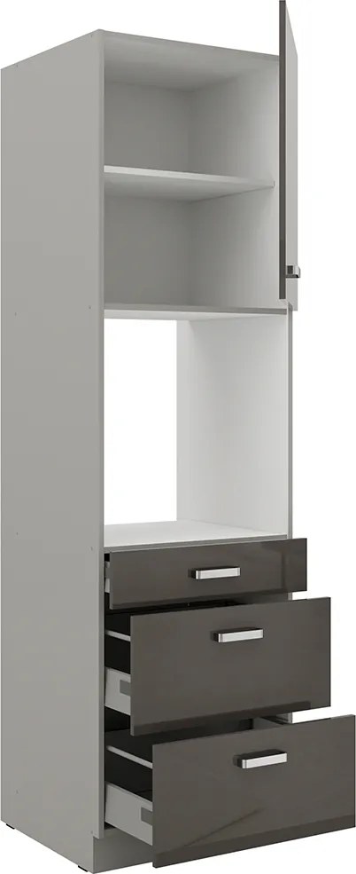 GREY gr | vysoká skříňka 60 DPS-210 3S1F na vestavnou troubu | PREMIUM BOX | 60 cm | světle šedá/tmavě šedá lesk