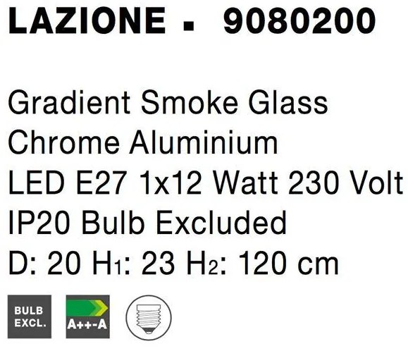 Nova Luce Závěsné svítidlo LAZIONE kouřové sklo, 20cm, E27 1x12W