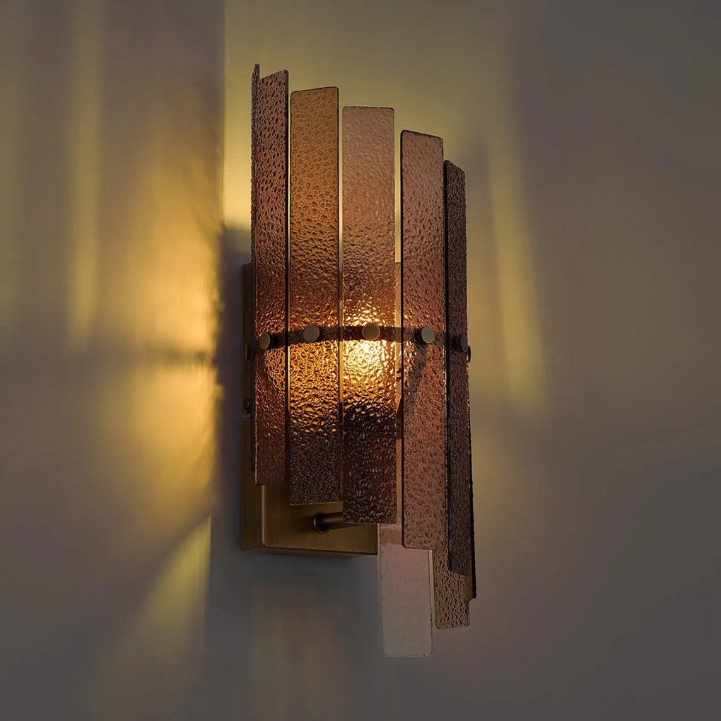 Designová nástěnná lampa tmavě bronzová s jantarovým sklem - Versailles