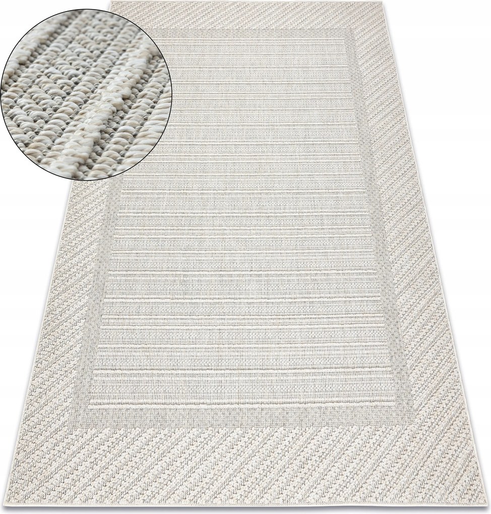 Koberec Plochý Tkaný Jersey Rámeček šedý sisal outdoor smyčka 160x220 cm