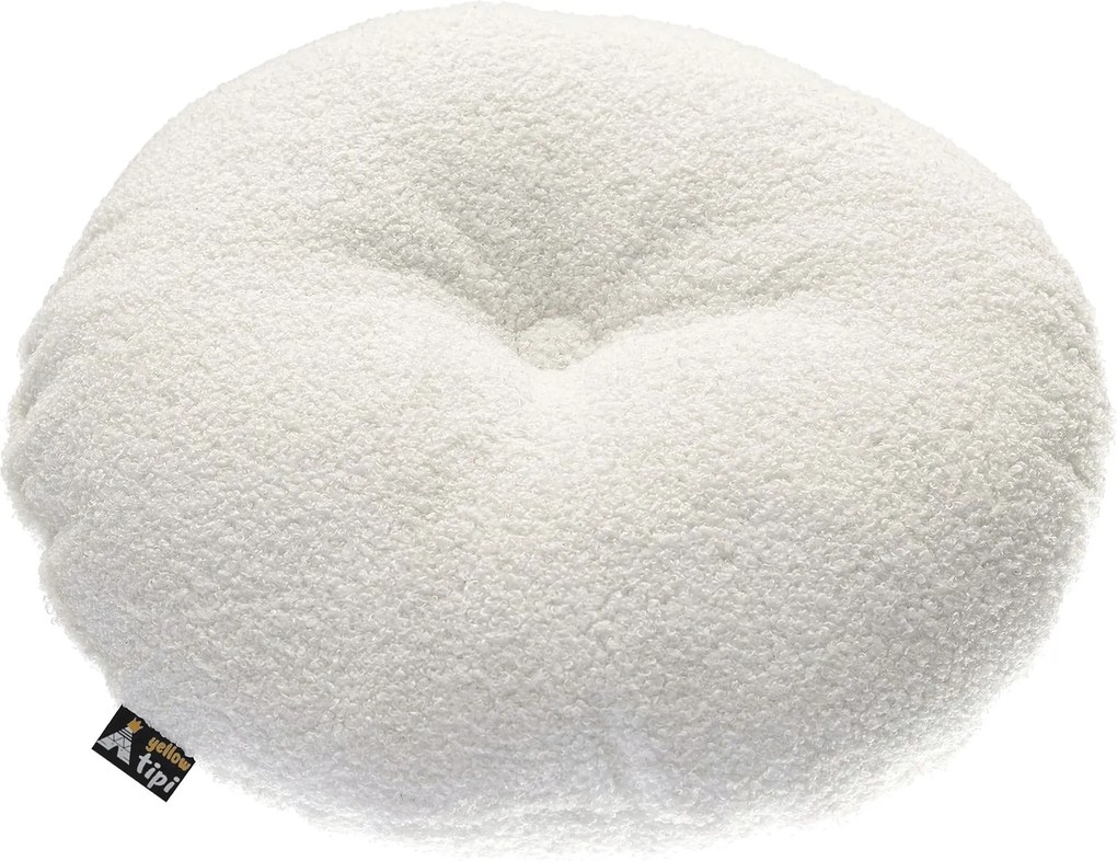 Sametový polštář s knoflíkem barva bílá látka pletený vzor