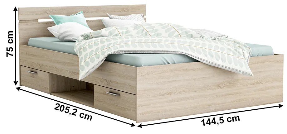 Manželská postel 140 cm Michigin (dub sonoma) (bez matrace a roštu)