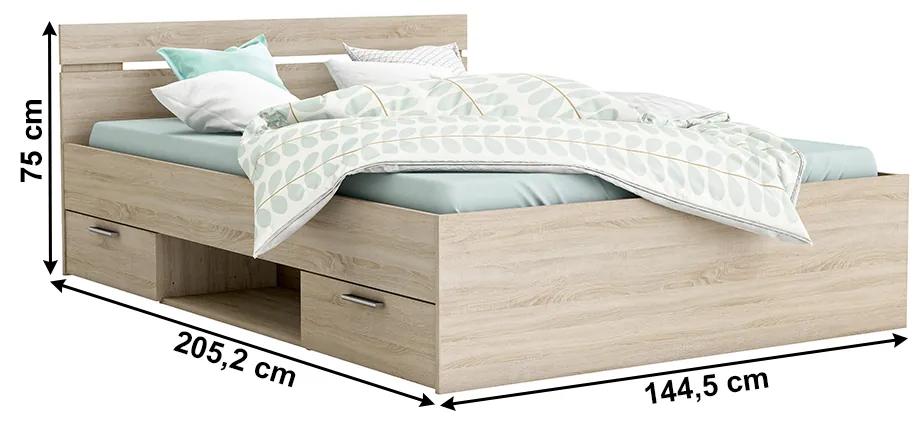 Manželská postel 140 cm Myriam (dub sonoma) (bez matrace a roštu). 1040195