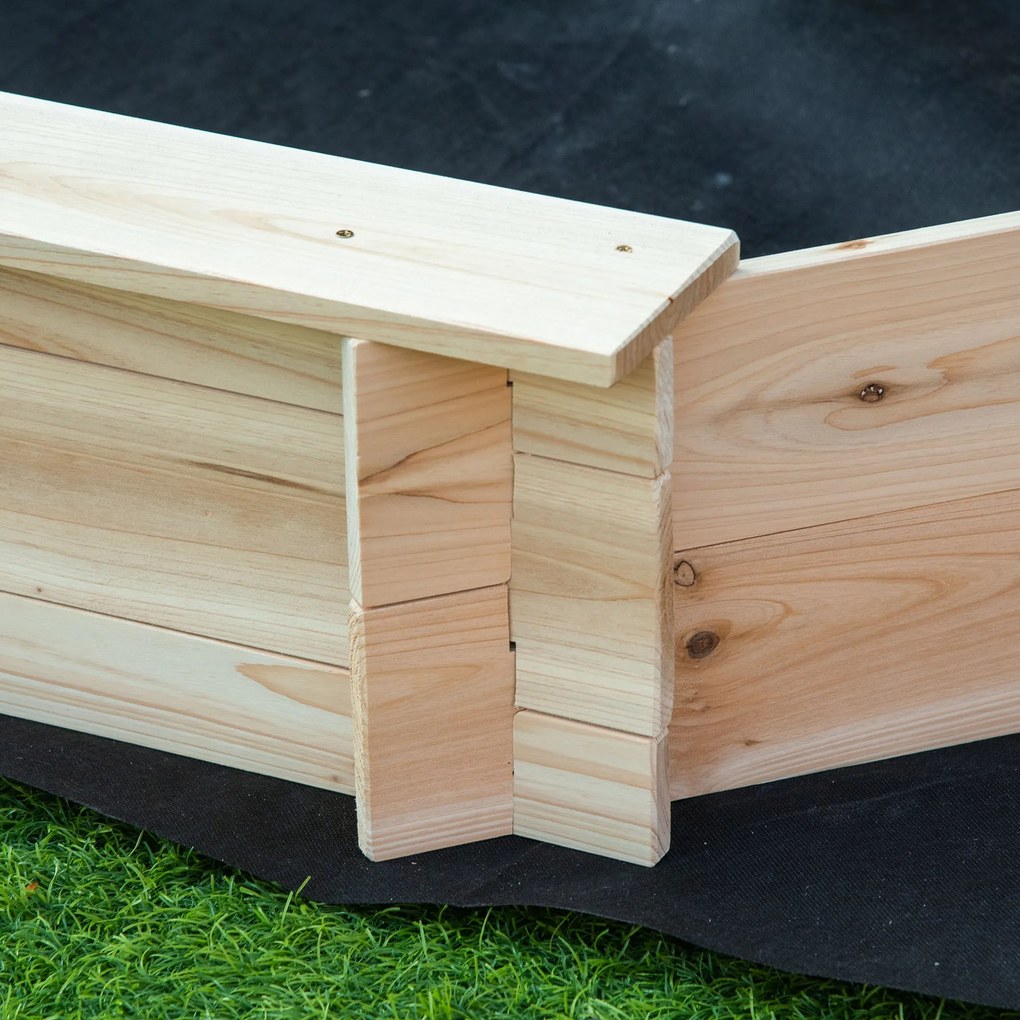 Outsunny Osmiúhelníkový Dřevěný Pískoviště 139,5L x 139,5W x 21,5H cm - 4 Lavice - Krycí Plachta, Netkaná Podložka Součástí - Předem Olejovaný Štěp |