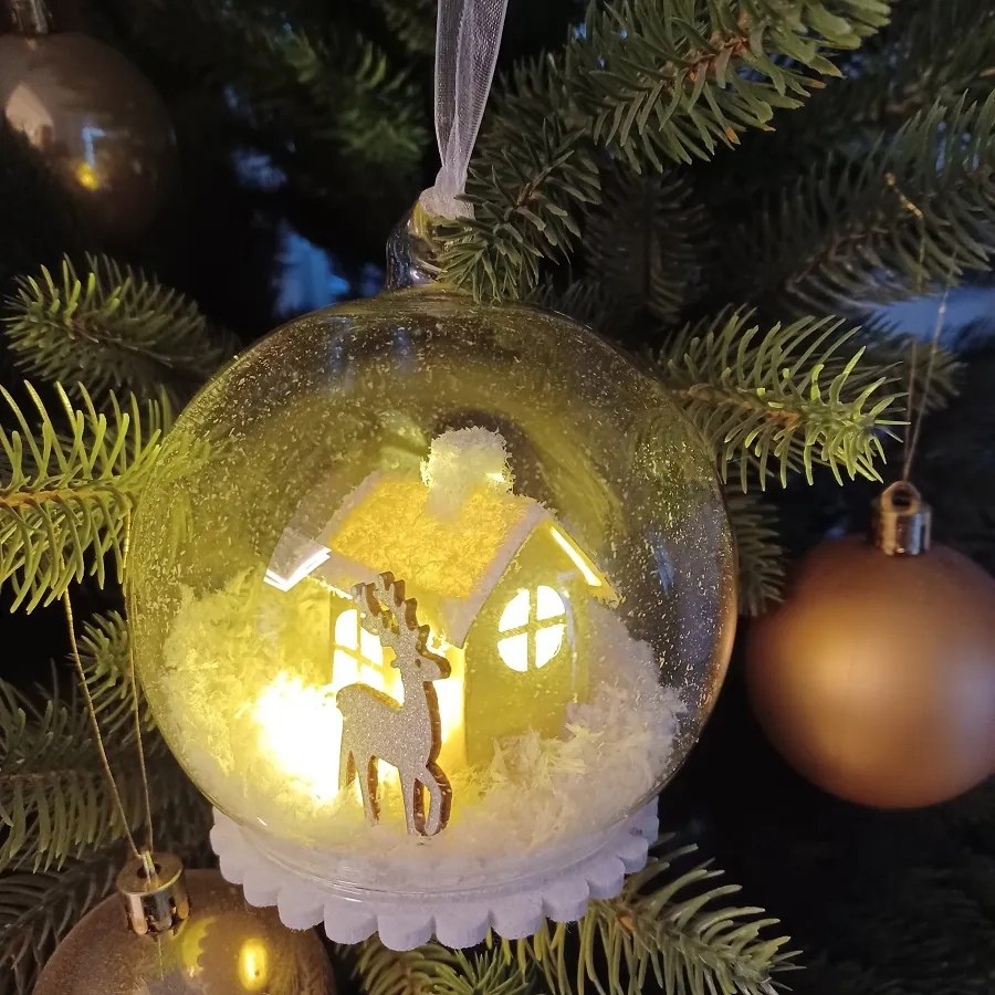 LED svítící koule 10 cm, teple bílá, na baterie LR41, interiér