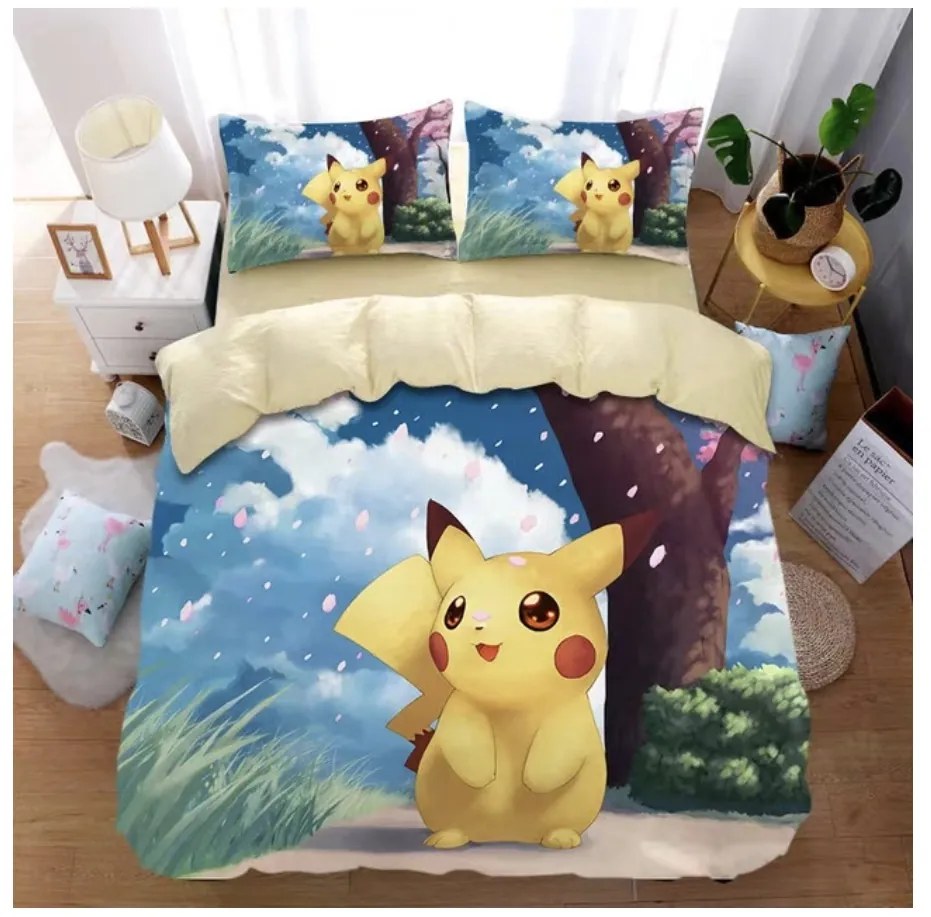 3-dílné ložní povlečení Pokémon - Pikachu 3D (135 x 200 cm a 2x povlak na polštář 50 x 75 cm) Motiv: 12 - Pikachu a obloha