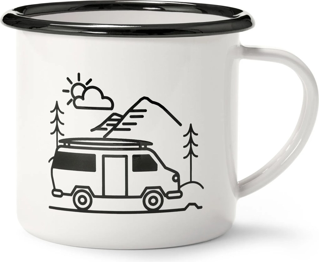 Tchibo - Smaltovaný hrnek na kávu „Camping“ - barva: bílá
