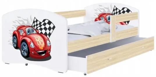 Dětská postel LUKI se šuplíkem DUB SONOMA 160x80 vzor ZAVODNI AUTO