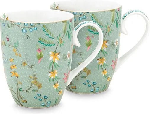 Pip Studio Jolie flowers blue sada 2 hrnečků 350ml, dárkové balení, modré