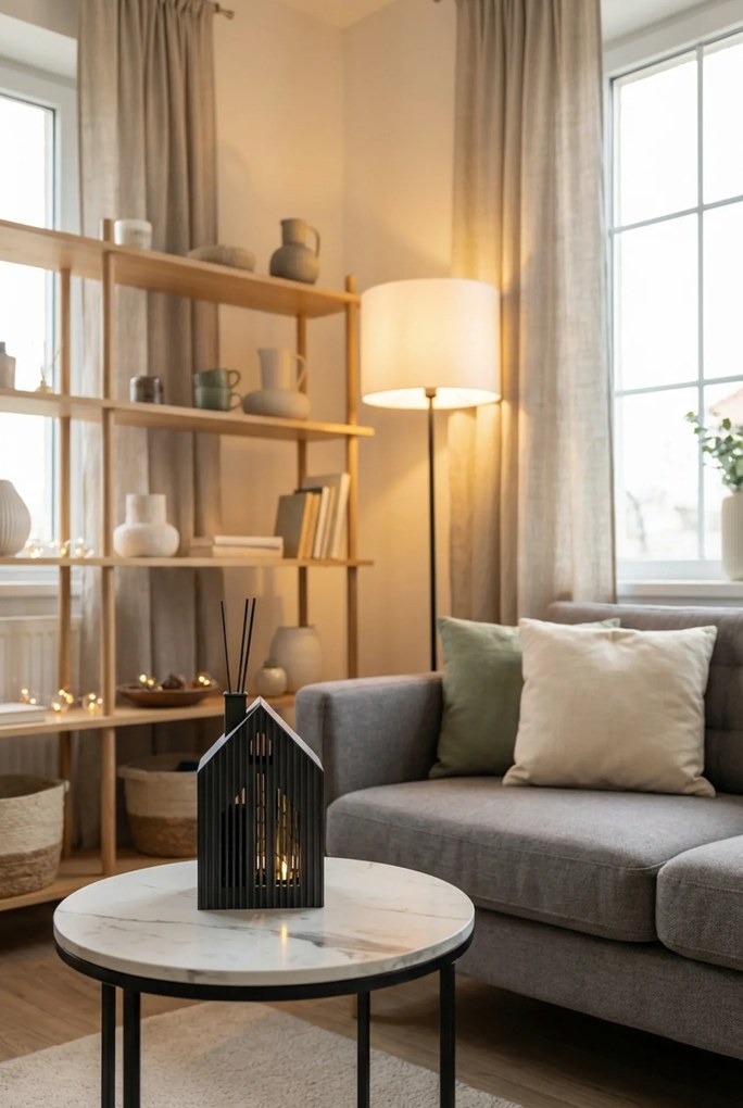 DOMEČEK CASETTA - Aroma difuzér a LED svíčka , černá