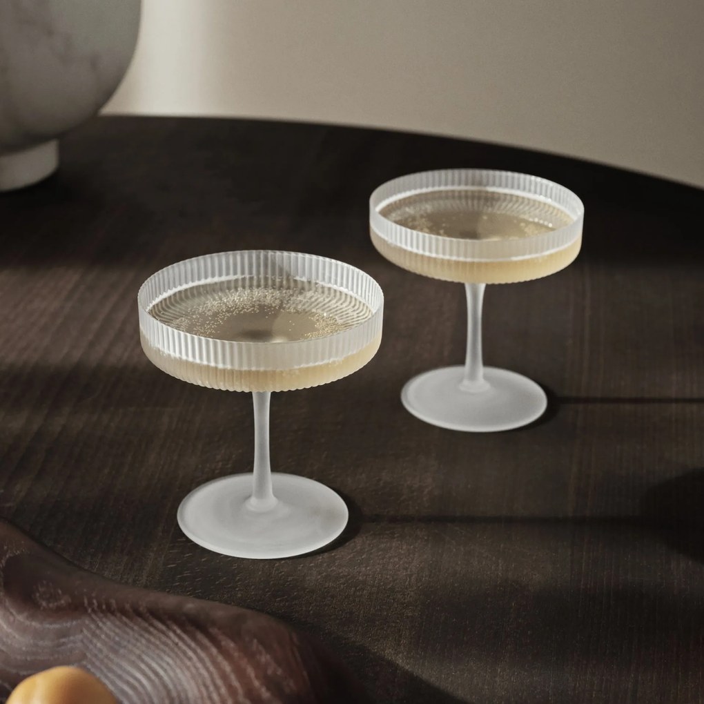 Ferm Living Skleničky na šampaňské Ripple Frosted 150 ml – set 2 ks, bílá barva, sklo