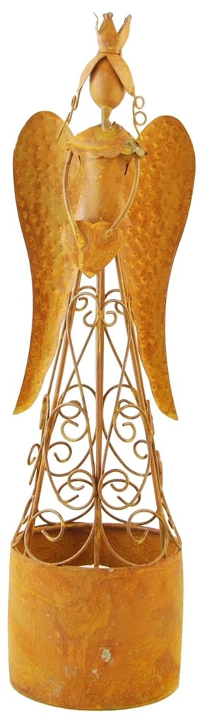 Rezavý kovový anděl na čajovou svíčku malý-35x8cm