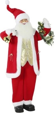 HOMCOM Zpívající Santa Claus, 150 cm, stojící animovaná vánoční figurka s zvonkem a věncem, aktivovaná zvukem/na dotek
