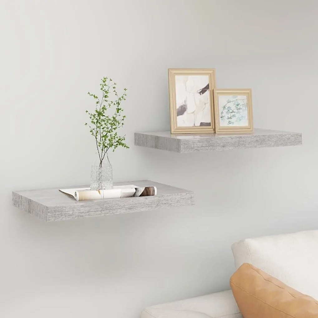 Plovoucí nástěnné police 2 ks betonově šedé 50x23,5x3,8 cm MDF 326595