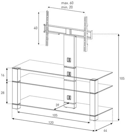 TV stolek  PL 2430 (černé sklo + alu nerez)