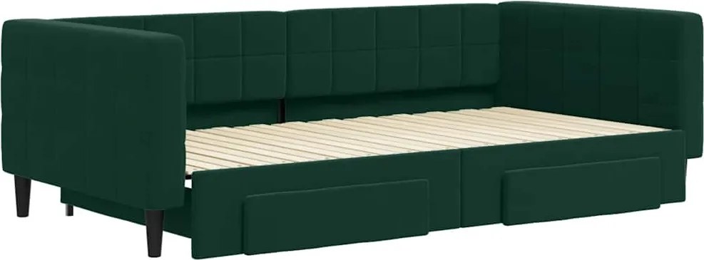 Válenda s přistýlkou a zásuvkami tmavě zelená 100x200 cm samet 3196748