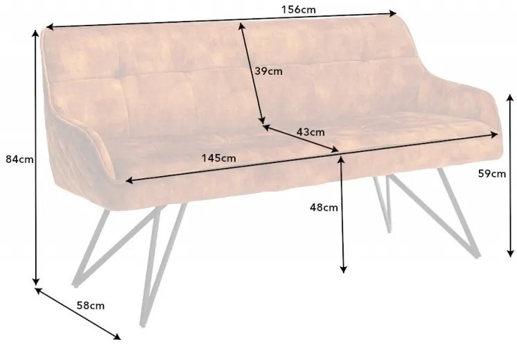 Lavička Euphoria 160cm hořčicově žlutý samet/ 43128