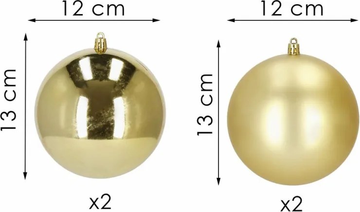 Vánoční baňky XL zlaté mix - 12cm, sada 4ks
