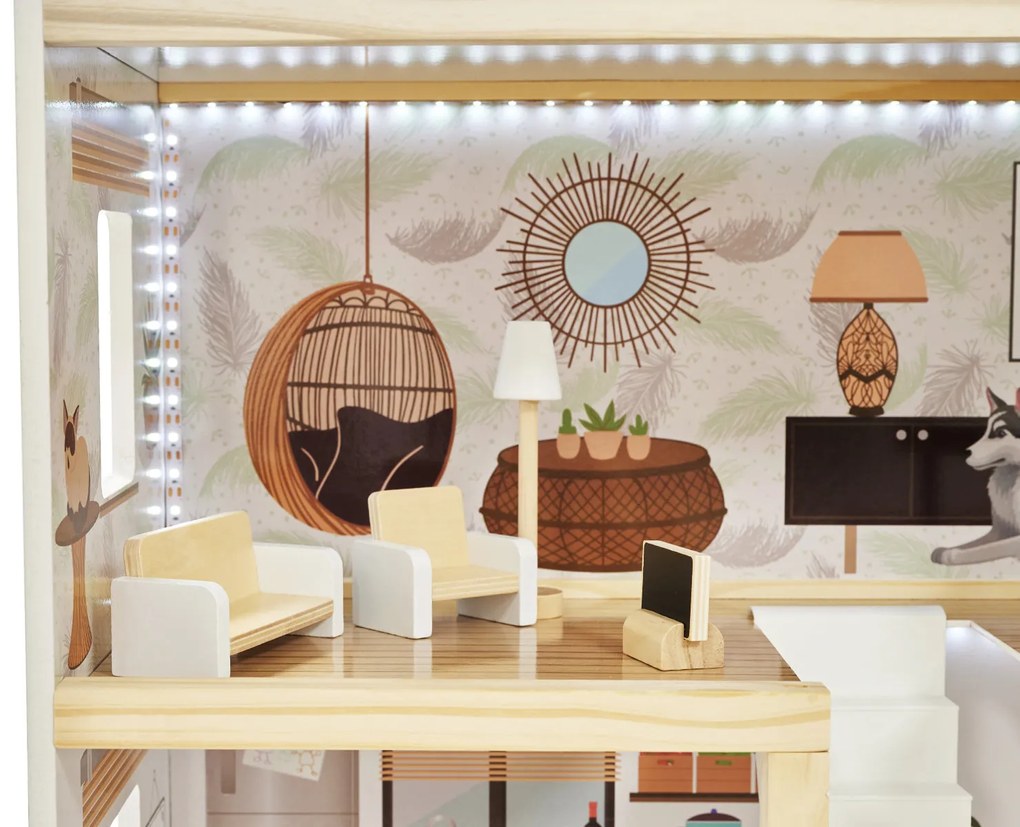 Creative Corner Dřevěný domeček pro panenky LULILO FLORO boho LED
