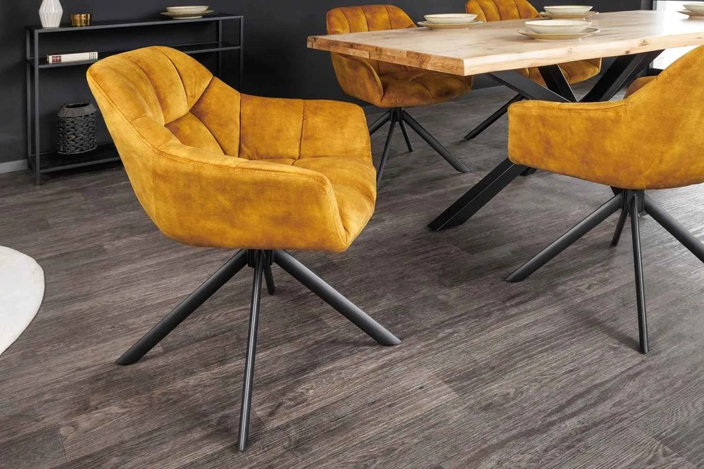 Designová otočná židle Vallerina hořčičný samet