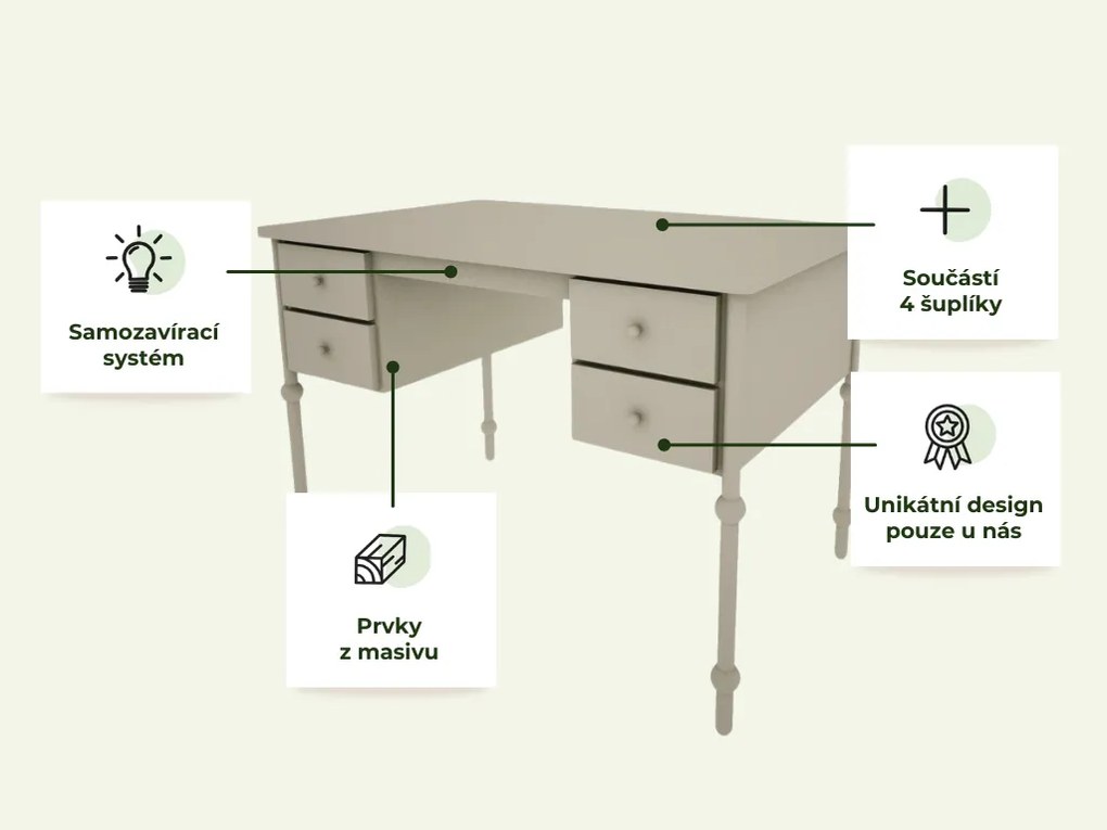 Dětský psací stůl se šuplíky BABUSHKA olivový