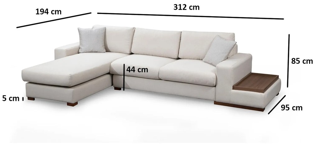 Rohová sedačka s integrovaným stolkem Bellona 312 cm béžová - levá
