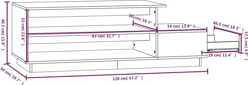 vidaXL Konferenční stolek 120x50x40,5 cm masivní borové dřevo [814418] Barva: Bílá