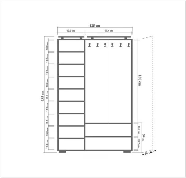 Hnědá předsíňová stěna se zrcadlem Síhirlí Butterfly, výška 195 cm