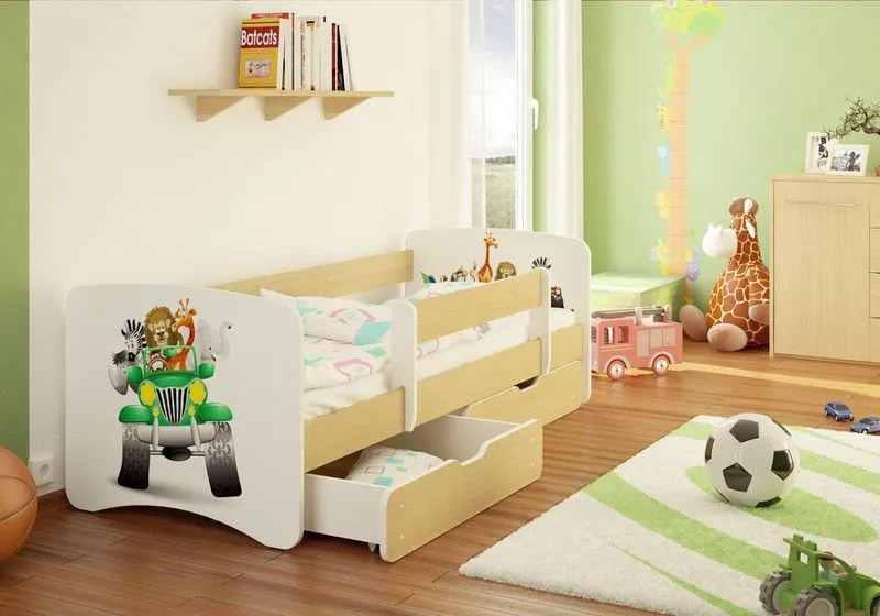 MAXMAX Dětská postel SAFARI JEEP funny 180x80 cm - se šuplíkem